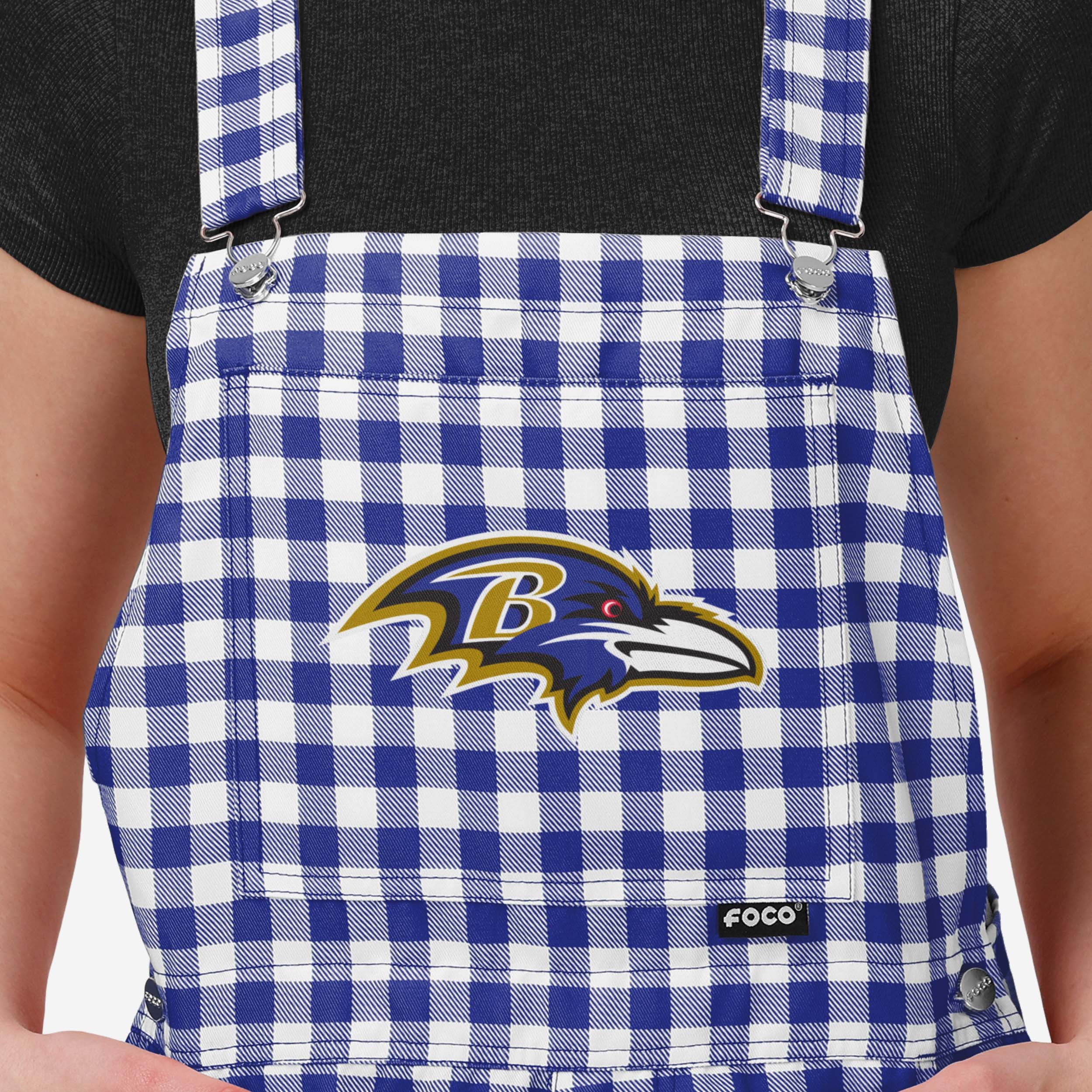 Baltimore Ravens Womens Gingham Check Bib Shortalls Deals and Price History at JoinHoney.com | Honey