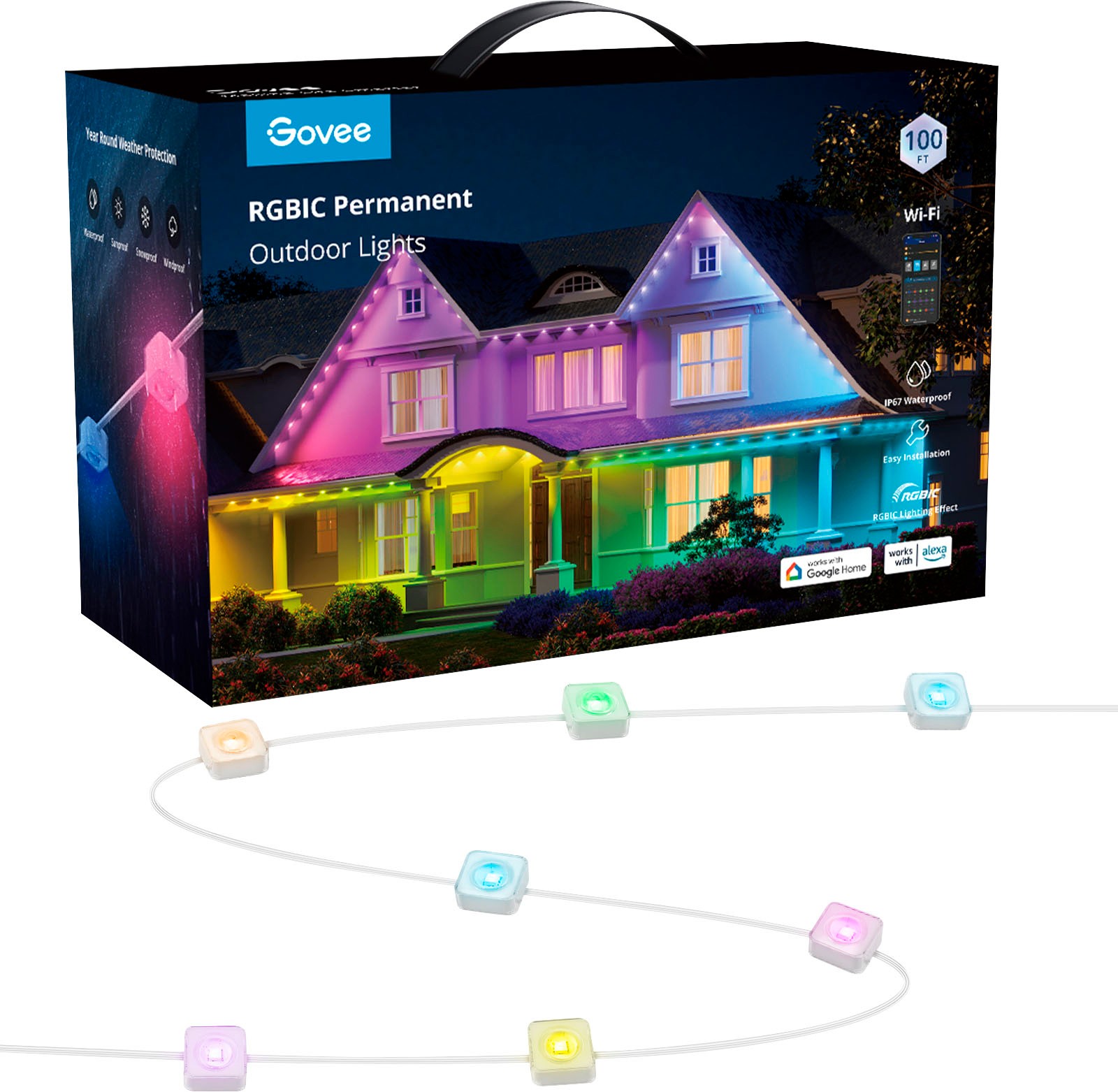Govee - Wi-Fi RGBIC Outdoor Permanent String Lights 100ft - Multi Best ...