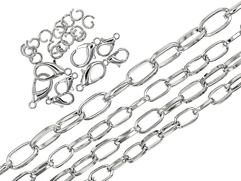 Paperclip Unfinished Chain Kit with Findings in 4 Sizes in Silver Tone ...