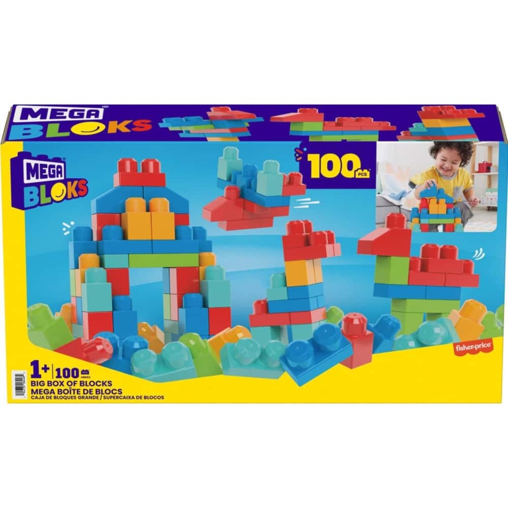Mattel Mega Bloks Big Box of Blocks Building Set Multicolored 100 pc ...