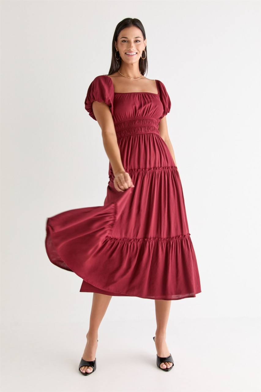 Emma Puff Sleeve Tiered Midi Dress Die besten Deals und ...