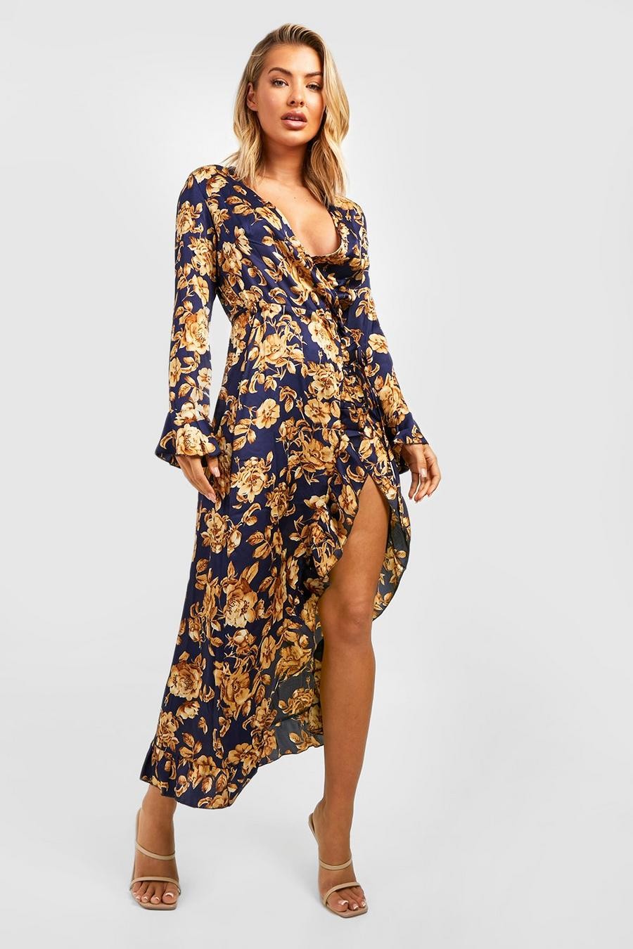 Mejores Ofertas E Historial De Precios De Satin Floral Ruffle Wrap Midi