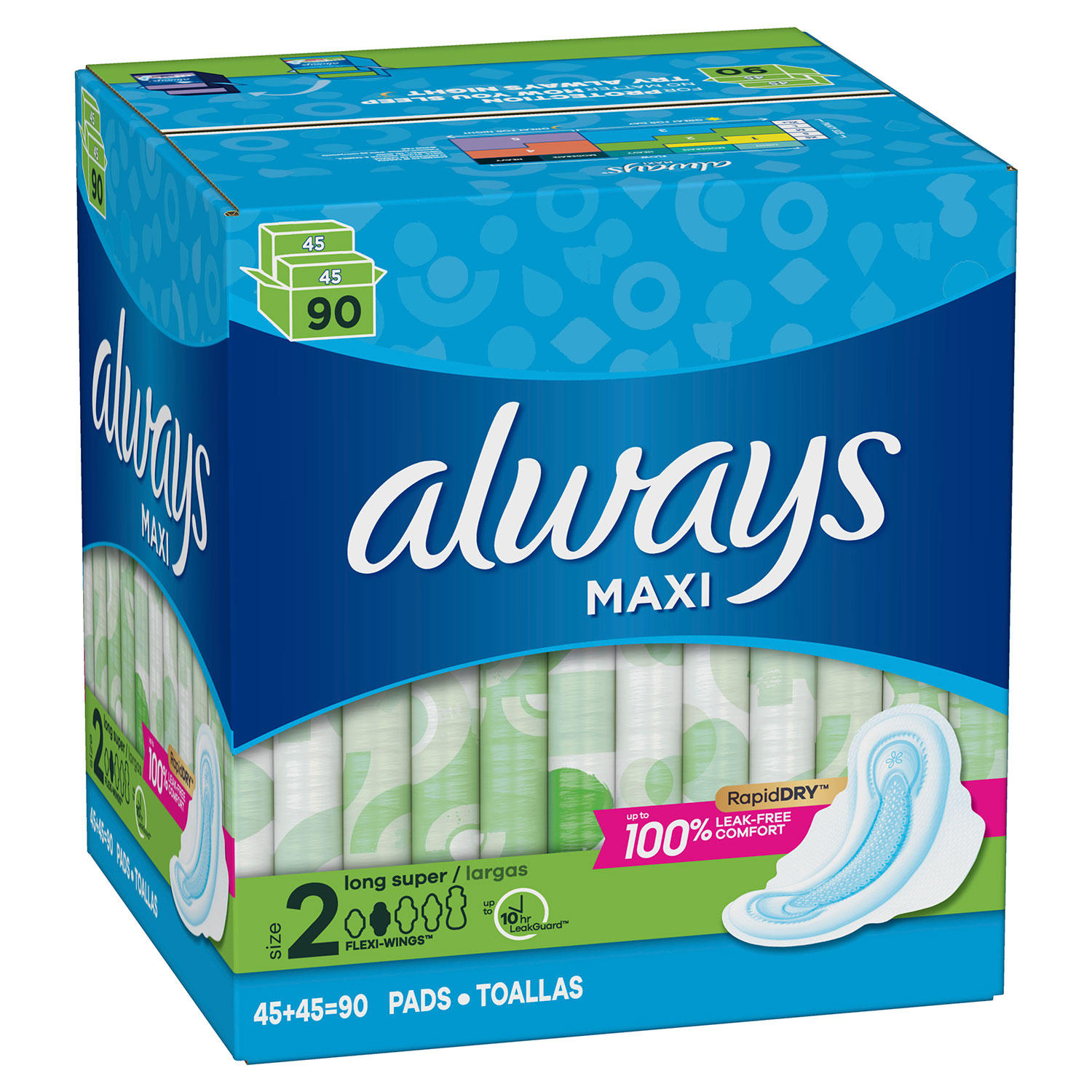 Always Maxi Long Super Pads, Unscented, Size 2, 90 ct. Deals and Price ...