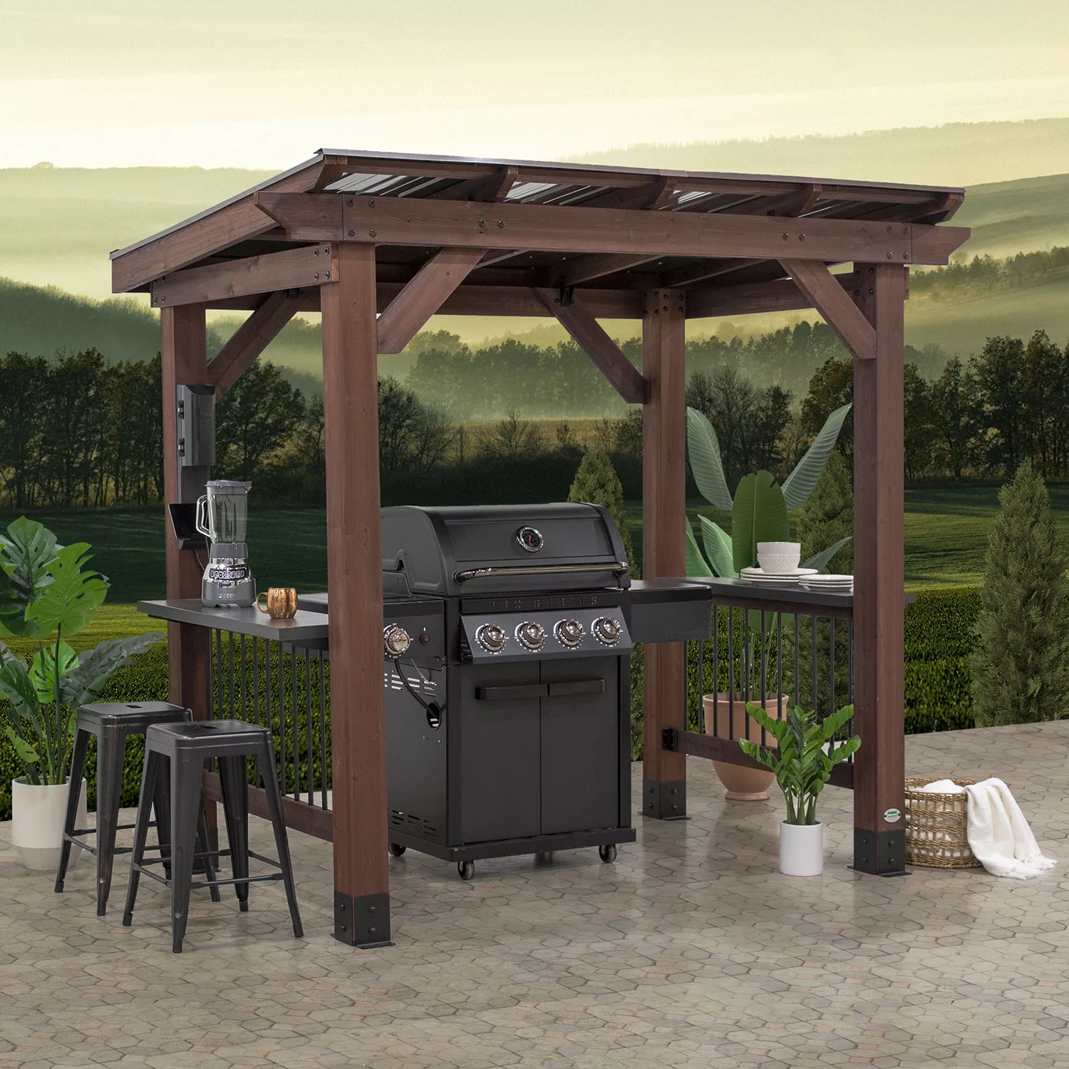 Backyard Discovery 8' x 6' Saxony Cedar Grill Gazebo Best Deals and ...