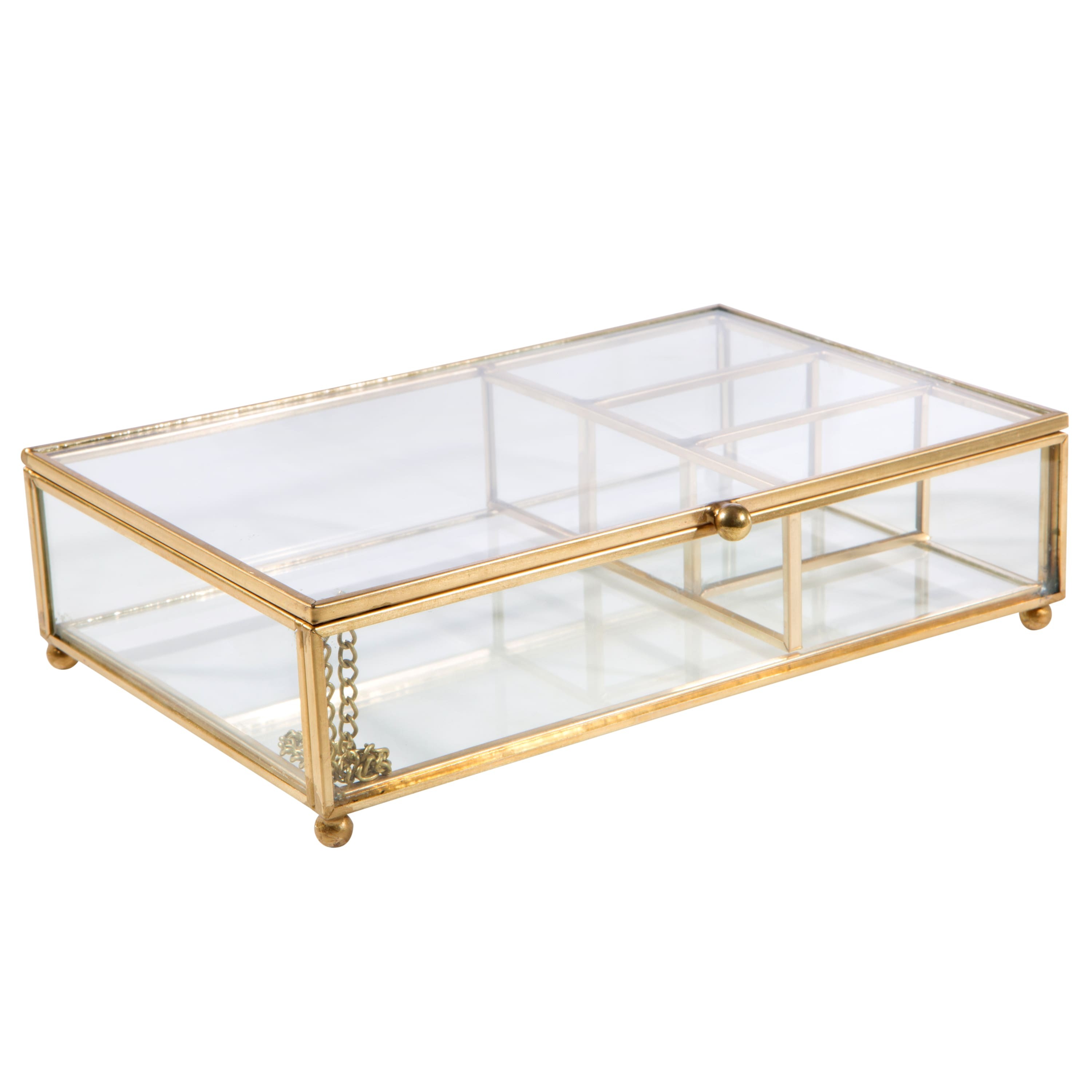 Home Details Large Gold Vintage 4 Compartment Glass Keepsake Box | 8 ...