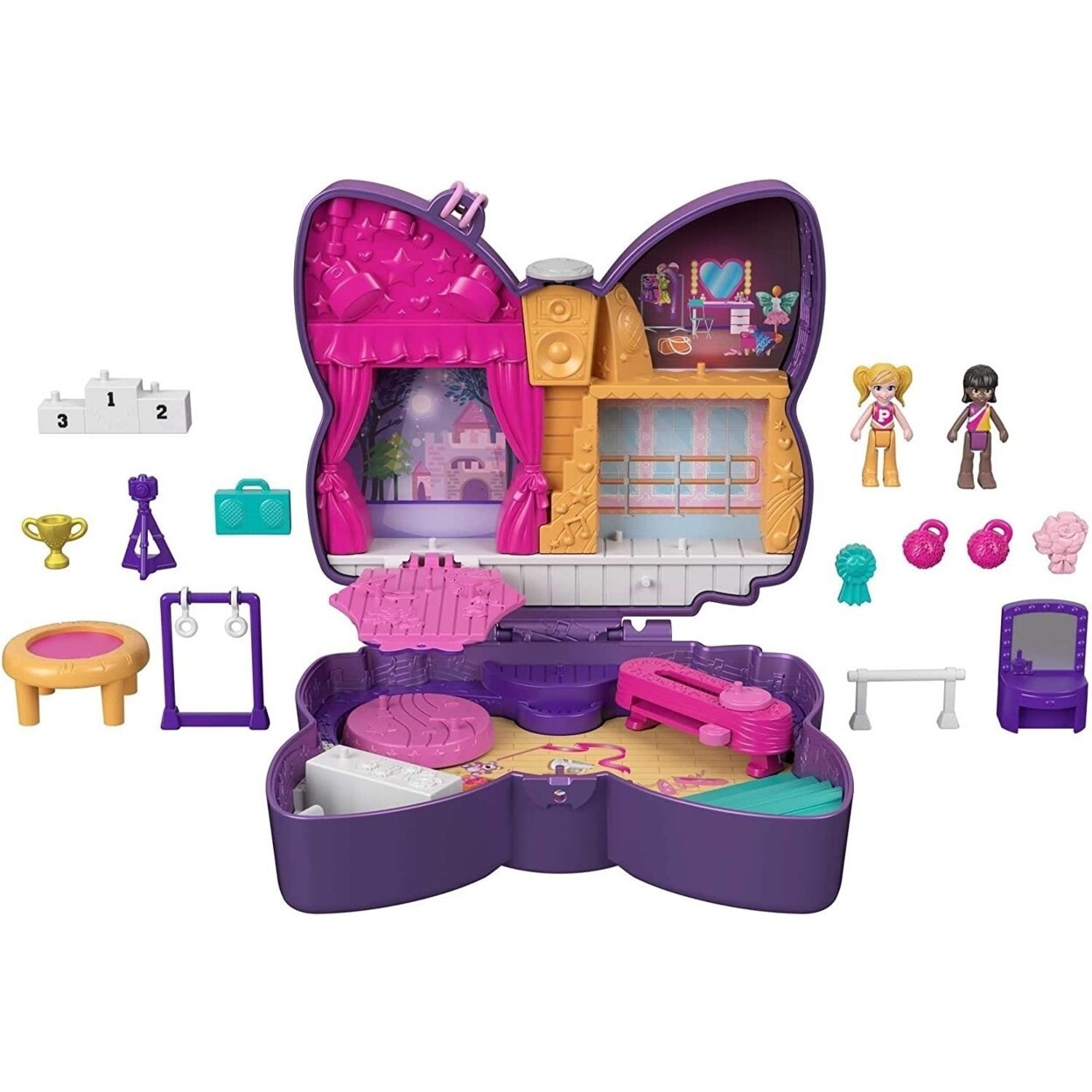 Polly Pocket Sparkle Stage Bow Compact Dance-Themed Doll Playset Mattel ...