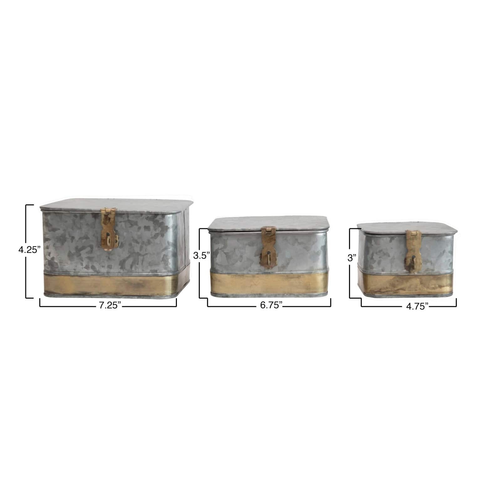 Hello Honey® Galvanized Metal Boxes with Lids & Brass Accents Set, 3ct ...