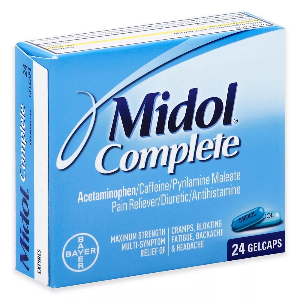 Midol Complete 24-Count Pain Reliever Diuretic Antihistamine Gelcaps In ...