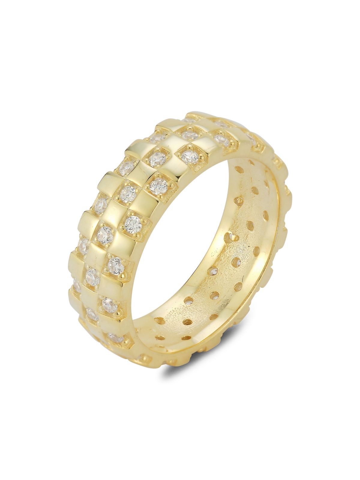 14K Goldplated Sterling Silver & Cubic Zirconia Check Band Ring Die ...
