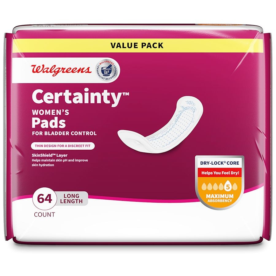 Walgreens Certainty Incontinence Pads, 5 Drop Maximum Absorbency Long ...