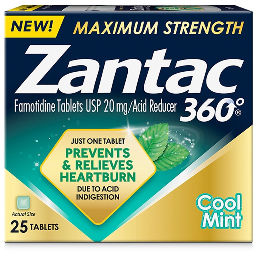 Zantac Maximum Strength Heartburn Prevention & Relief Cool Mint, 25.0 ...