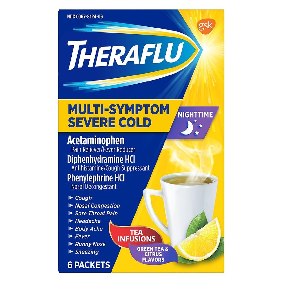 TheraFlu Nighttime Multi-Symptom Severe Cold Hot Liquid Powder Green ...