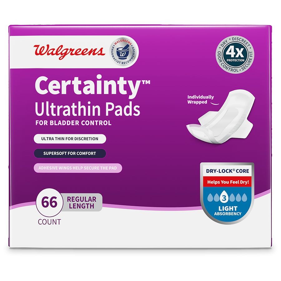 Walgreens Certainty Incontinence Ultra Thin Pads with Wings, Regular, 3 ...