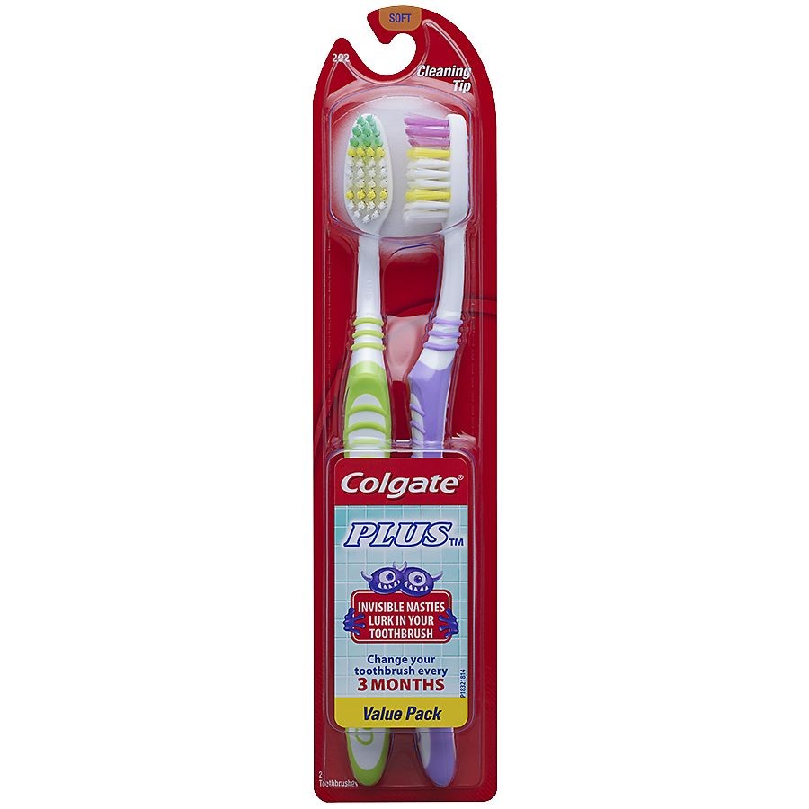 Colgate Plus Toothbrush, Dual Cleaning Tip, Twin Pack Soft - 2.0 ea ...