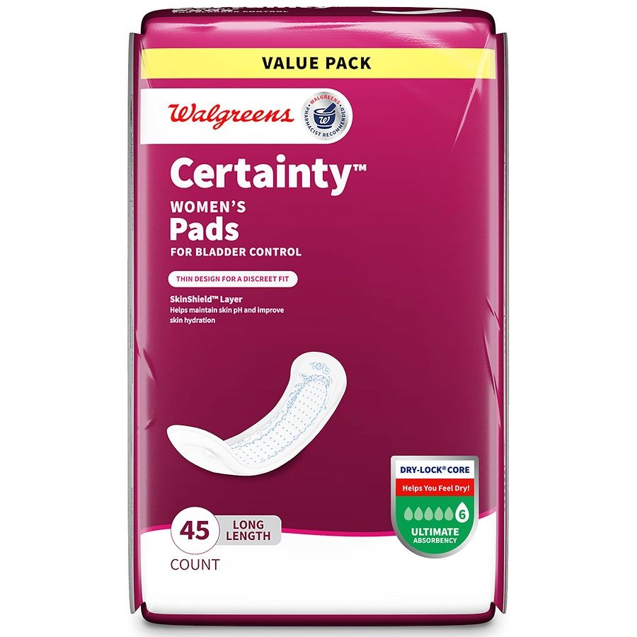 Walgreens Certainty Incontinence Pads, 6 Drop Ultimate Absorbency Long ...