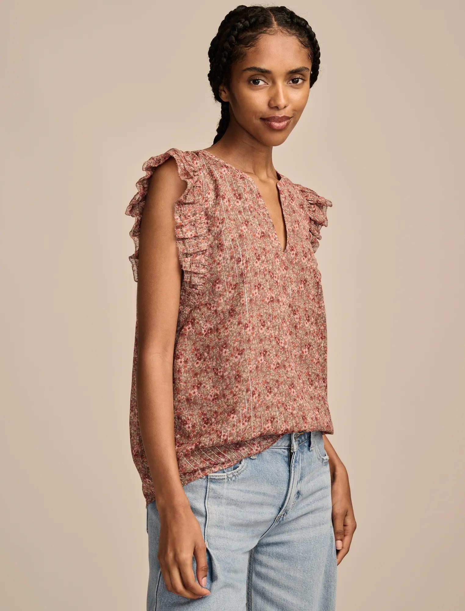 printed notch neck ruffle top Best Deals and Price History at JoinHoney ...