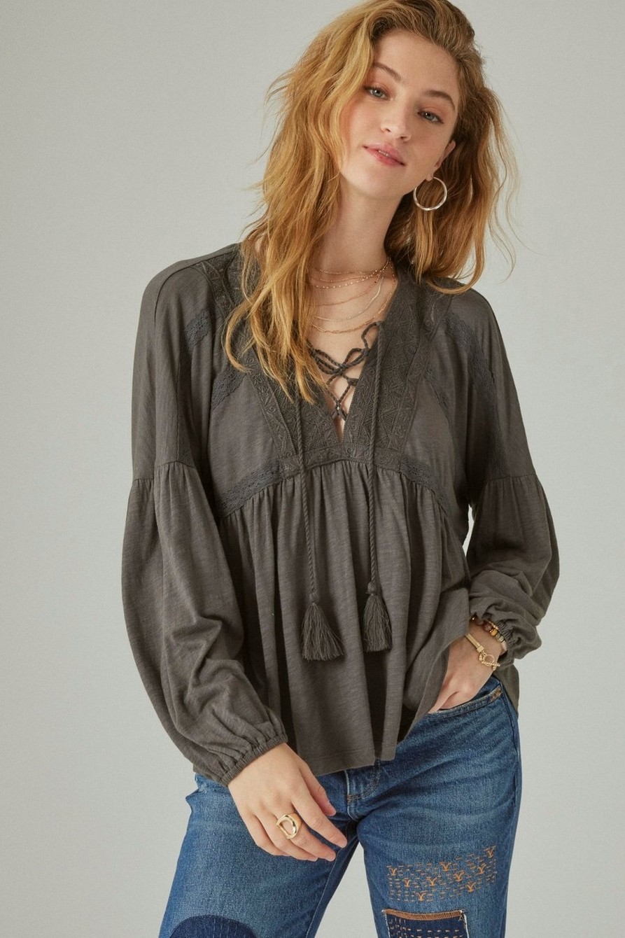 lace up trim peasant top Best Deals and Price History at JoinHoney.com ...