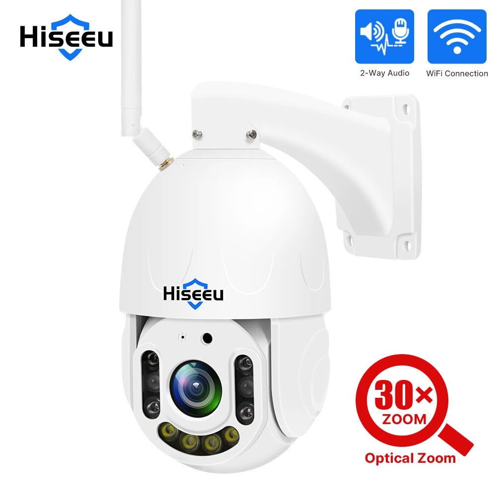 Hiseeu 30X Zoom 5MP WiFi PTZ Camera Wireless Color Night Vision 2-way ...