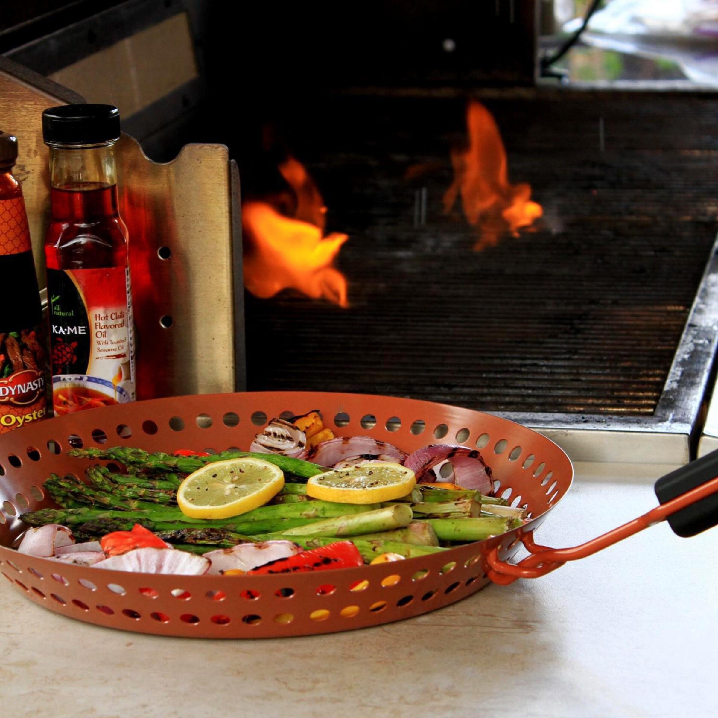 Outset 12-Inch Diameter Copper Non-Stick BBQ Skillet Grill Basket With ...