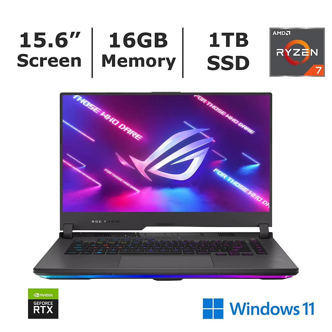 Asus ROG Strix 15.6" Gaming Laptop, AMD Ryzen 7 Processor, 16GB Memory ...