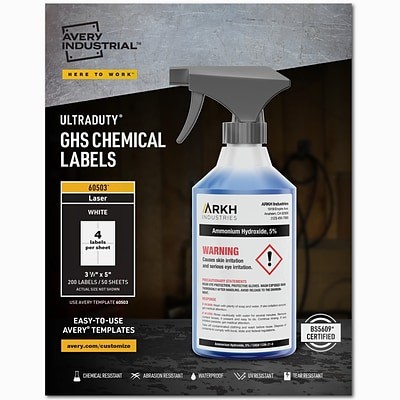 Avery UltraDuty Waterproof Laser GHS Chemical Labels, 3 1/2 x 5, White ...