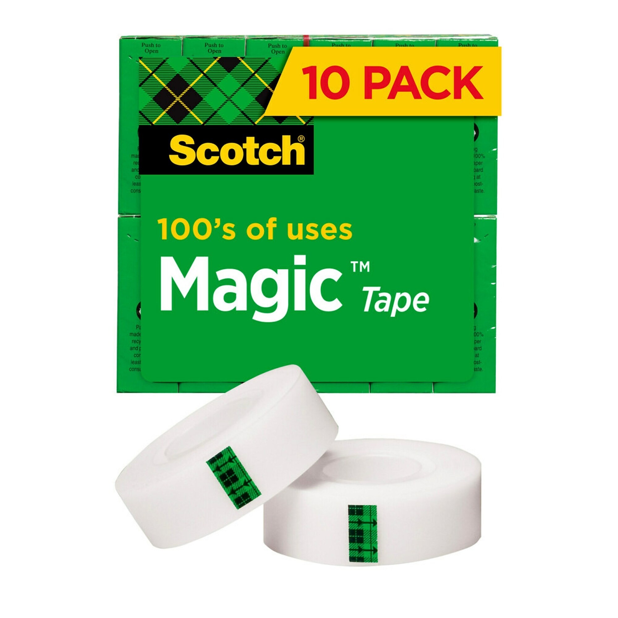 Scotch Magic Tape, Invisible, 3/4 in x 1000 in, 10 Tape Rolls, Clear ...