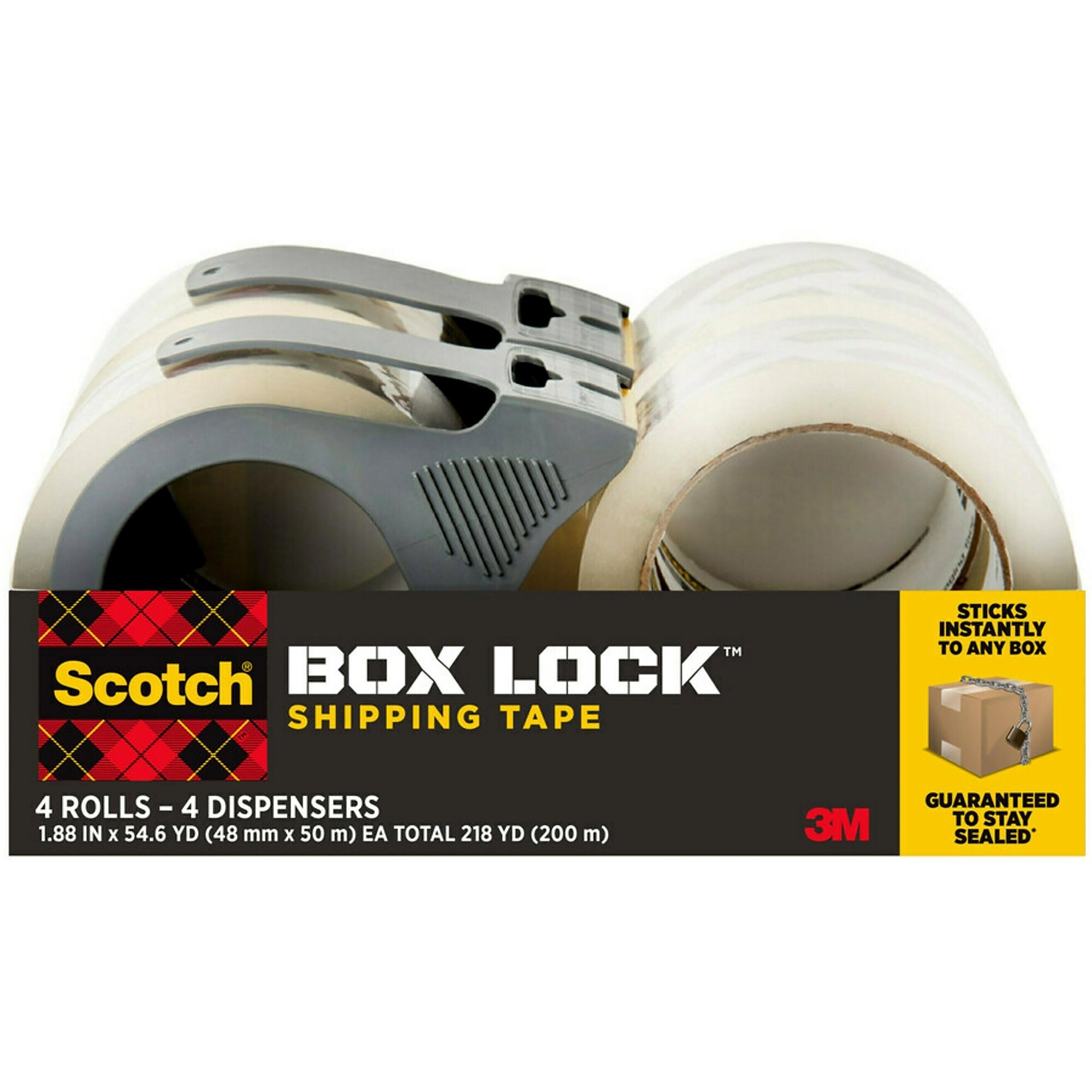 Scotch Box Lock Shipping Packing Tape with Refillable Dispensers, 1.88 ...