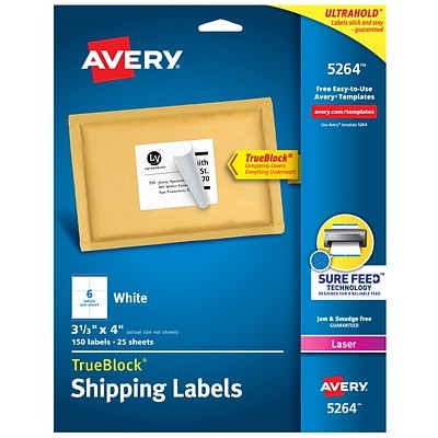 Avery TrueBlock Laser Shipping Labels, 3-1/3 x 4, White, 150 Labels ...