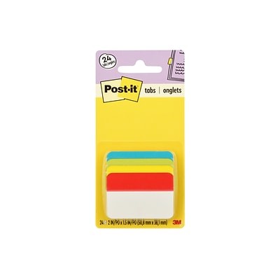 Post-it Tabs, 2 Wide, Angled, Solid, Assorted Colors, 24 Tabs/Pack ...