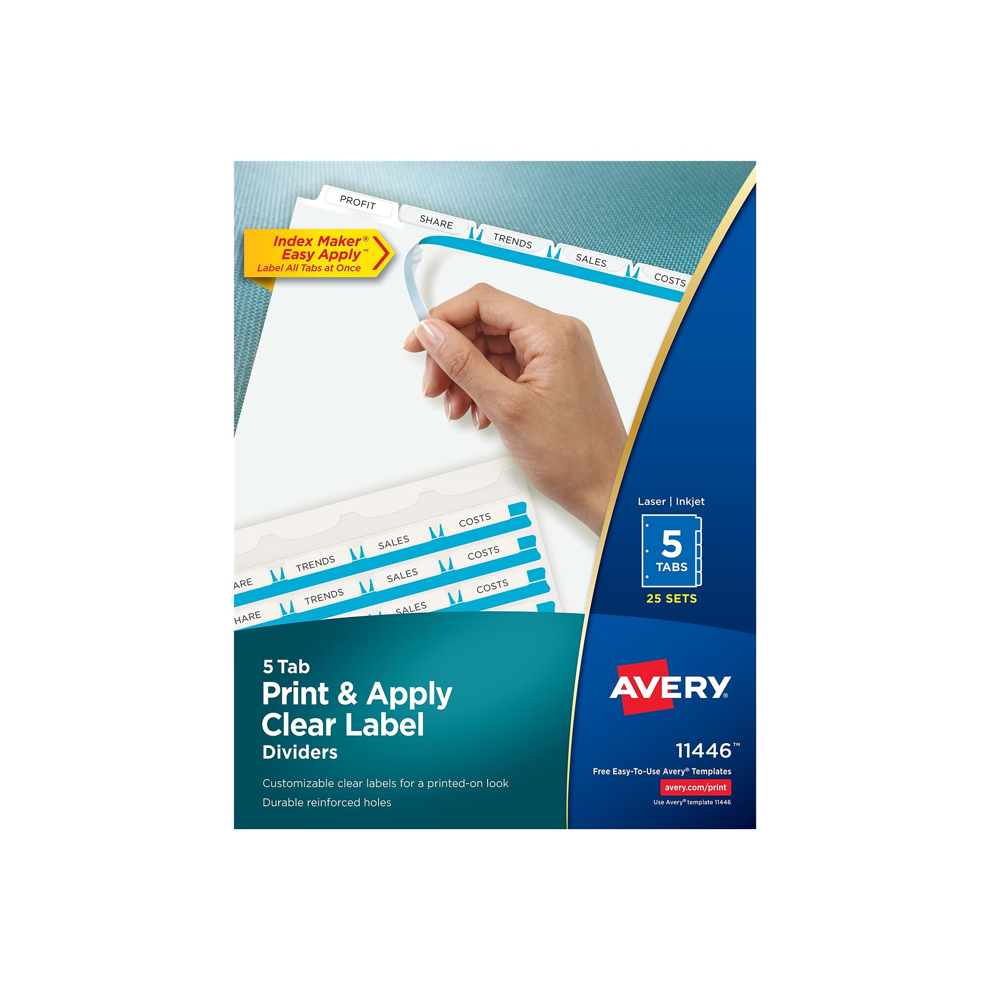 Avery Index Maker Print & Apply Label Dividers, 5-Tab, White, 25 Sets ...