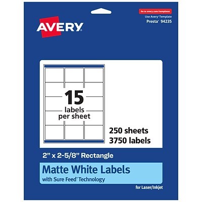 Avery Laser/Inkjet Rectangle Multipurpose Labels, 2 x 2.625, White ...