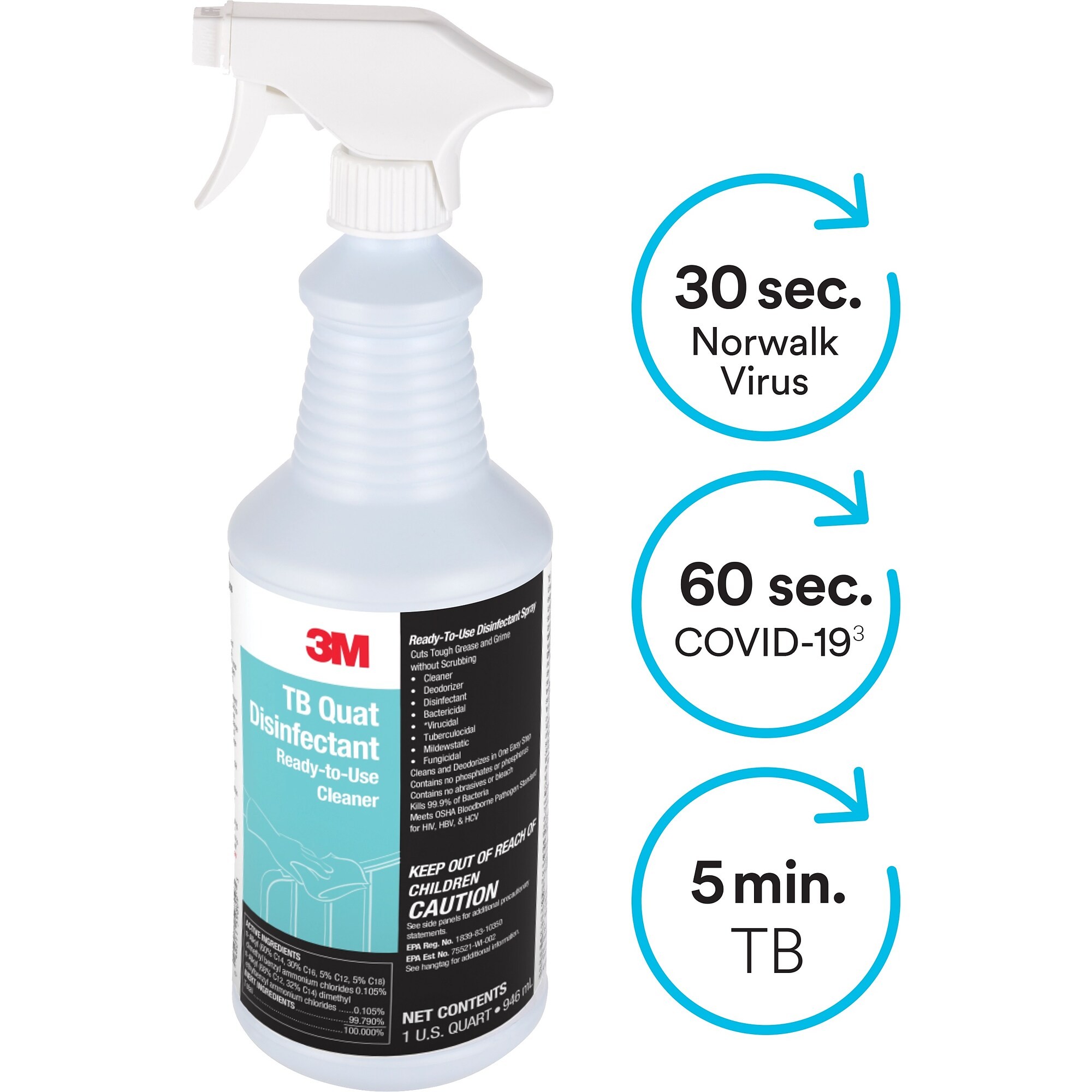 3M TB Quat Disinfectant Ready-To-Use Cleaner, Lemon, 32 oz., 12/Carton ...