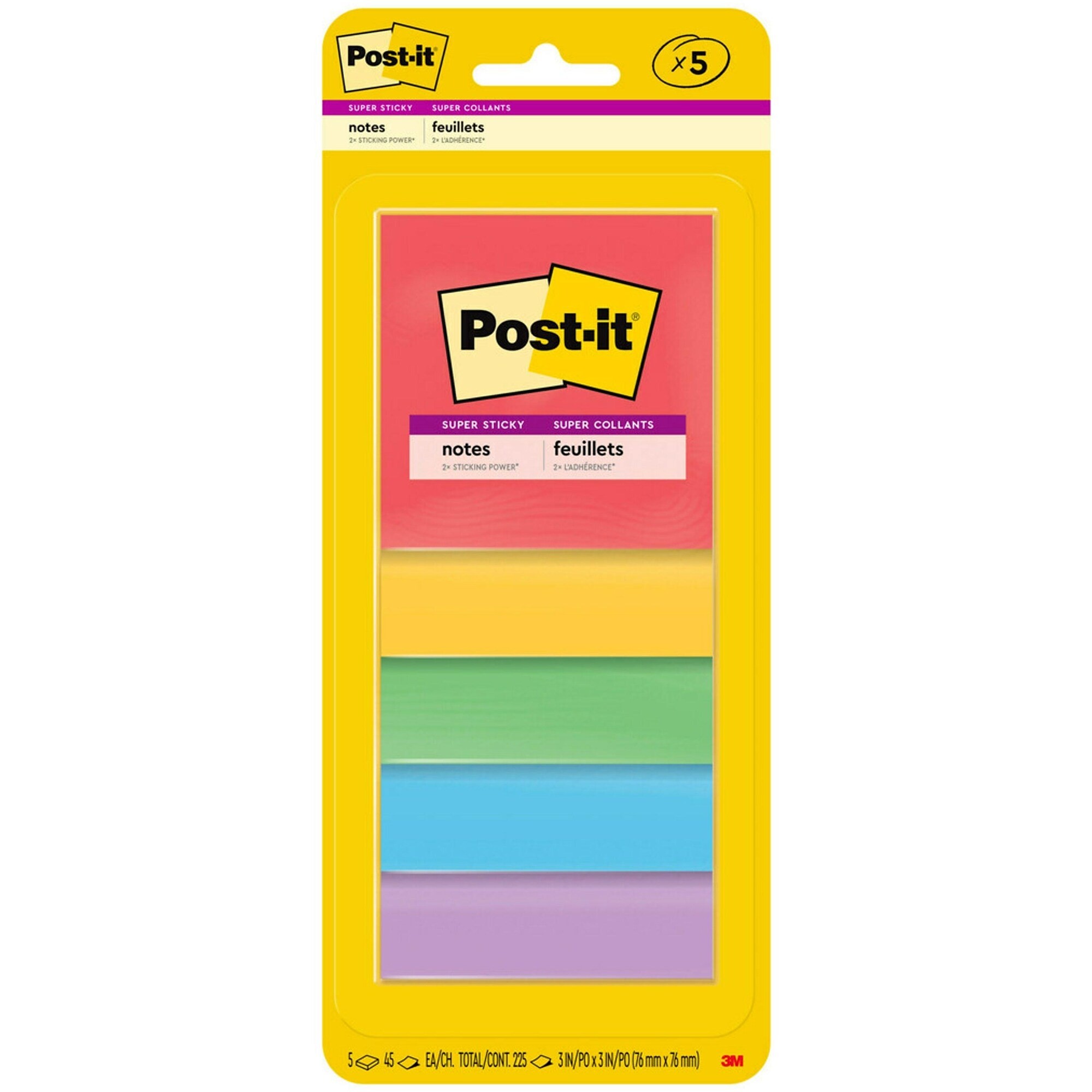 Post-it Super Sticky Notes, 3 x 3, Playful Primaries Collection, 45 ...