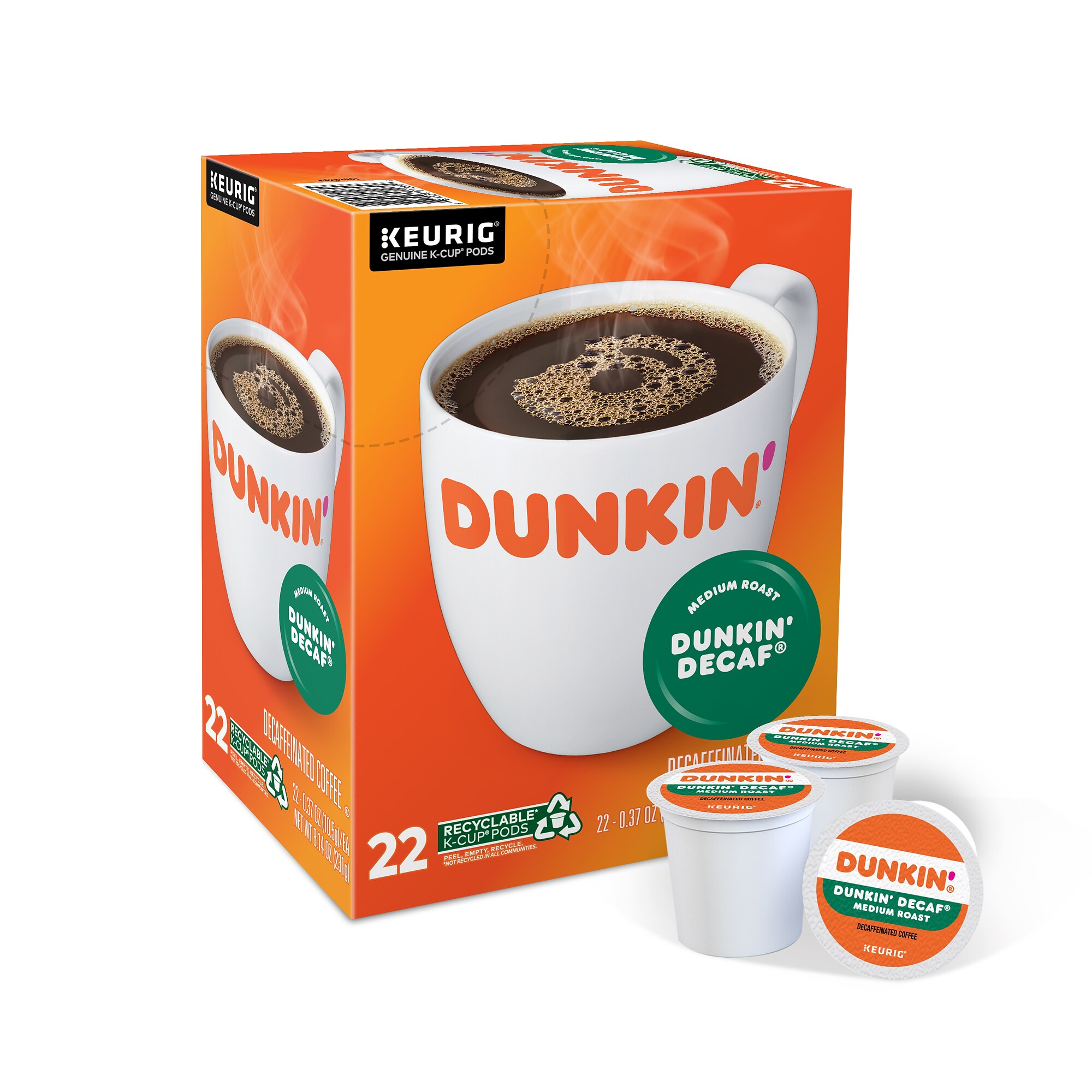 Dunkin' Dunkin Decaf Coffee, Medium Roast, 0.37 oz. Keurig K-Cup Pods ...