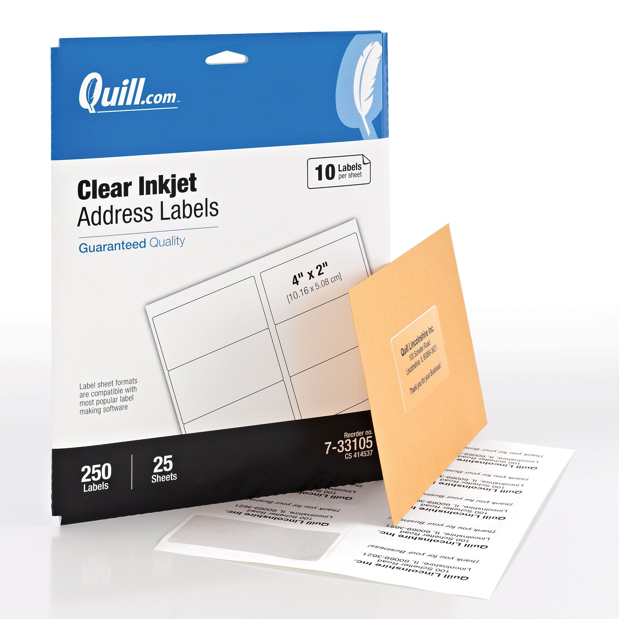 Quill Address Labels- Clear, 2x4, 250 Labels, Compare to Avery 8663 ...