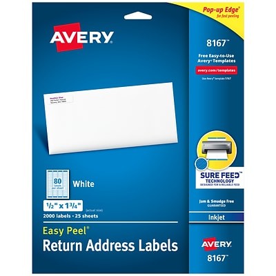 Avery Easy Peel Inkjet Return Address Labels, 1/2 x 1-3/4, White, 2000 ...
