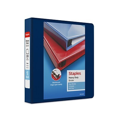 Staples Heavy Duty 1 1/2 3-Ring View Binder, D-Ring, Blue (ST56269-CC ...