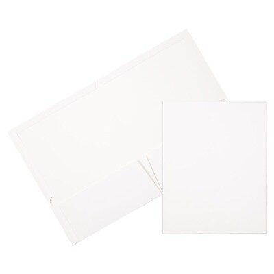 JAM Paper Glossy 2 Pocket Cardstock Presentation Folder, White, 100/Box ...