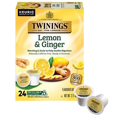 Twinings Lemon & Ginger Herbal Tea, Keurig K-Cup Pods, 24/Box (TNA89556 ...