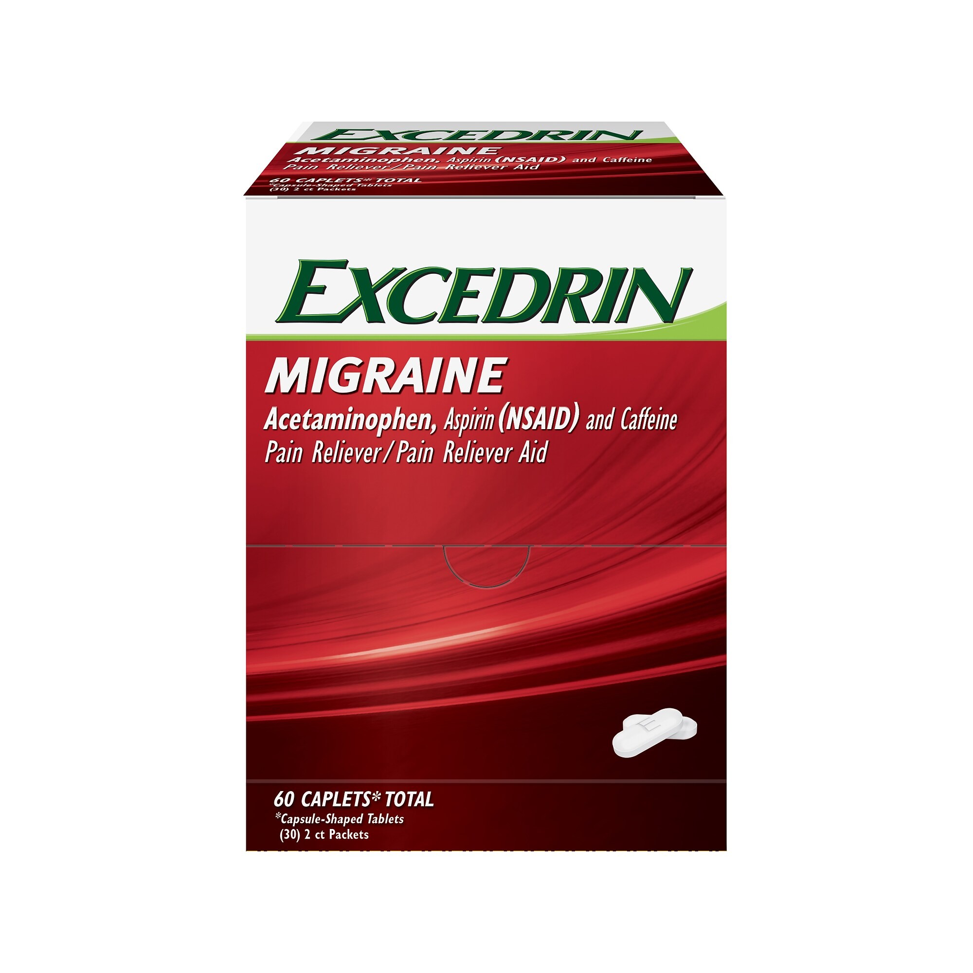 Excedrin Migraine 250mg Acetaminophen Caplet, 2/Packet, 30 Packets/Box ...