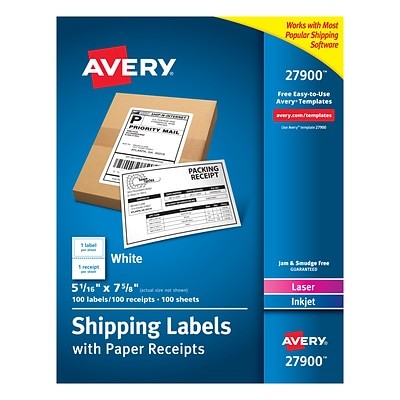 Avery Laser/Inkjet Shipping Labels with Paper Receipts, 5-1/16 x 7-5/8 ...