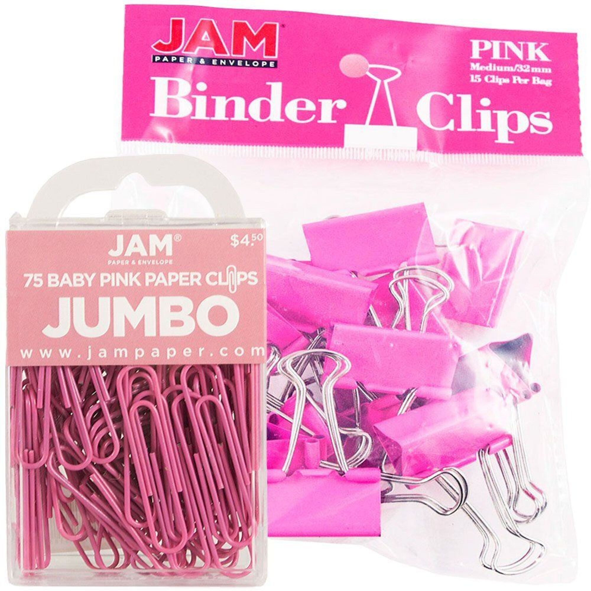 JAM Paper Colored Office Desk Supplies Bundle, Pink, Jumbo Paper Clips ...