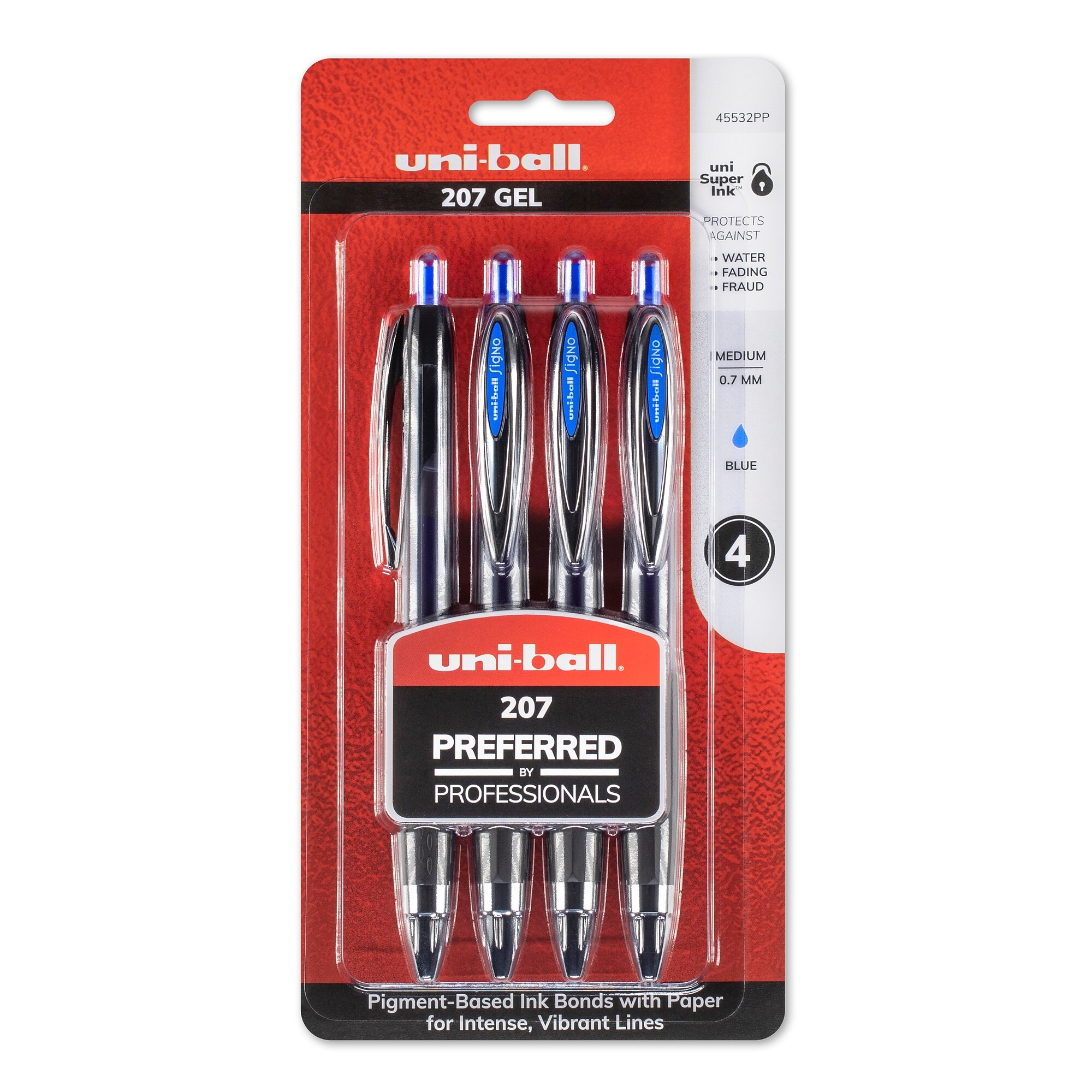 uni-ball 207 Signo RT Retractable Gel Pens, Medium Point, Blue Ink, 4 ...