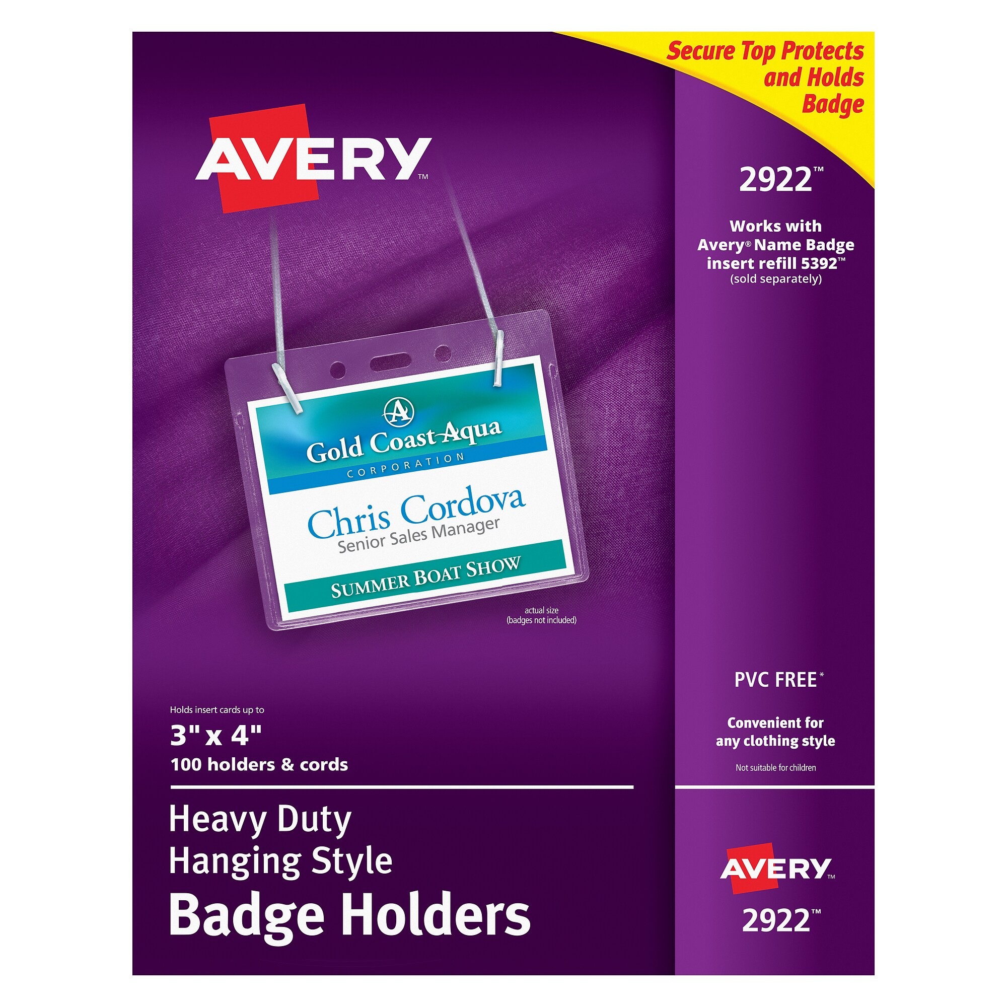Avery Secure Top Heavy Duty Hanging Style Name Badge Holders, 3 x 4 ...