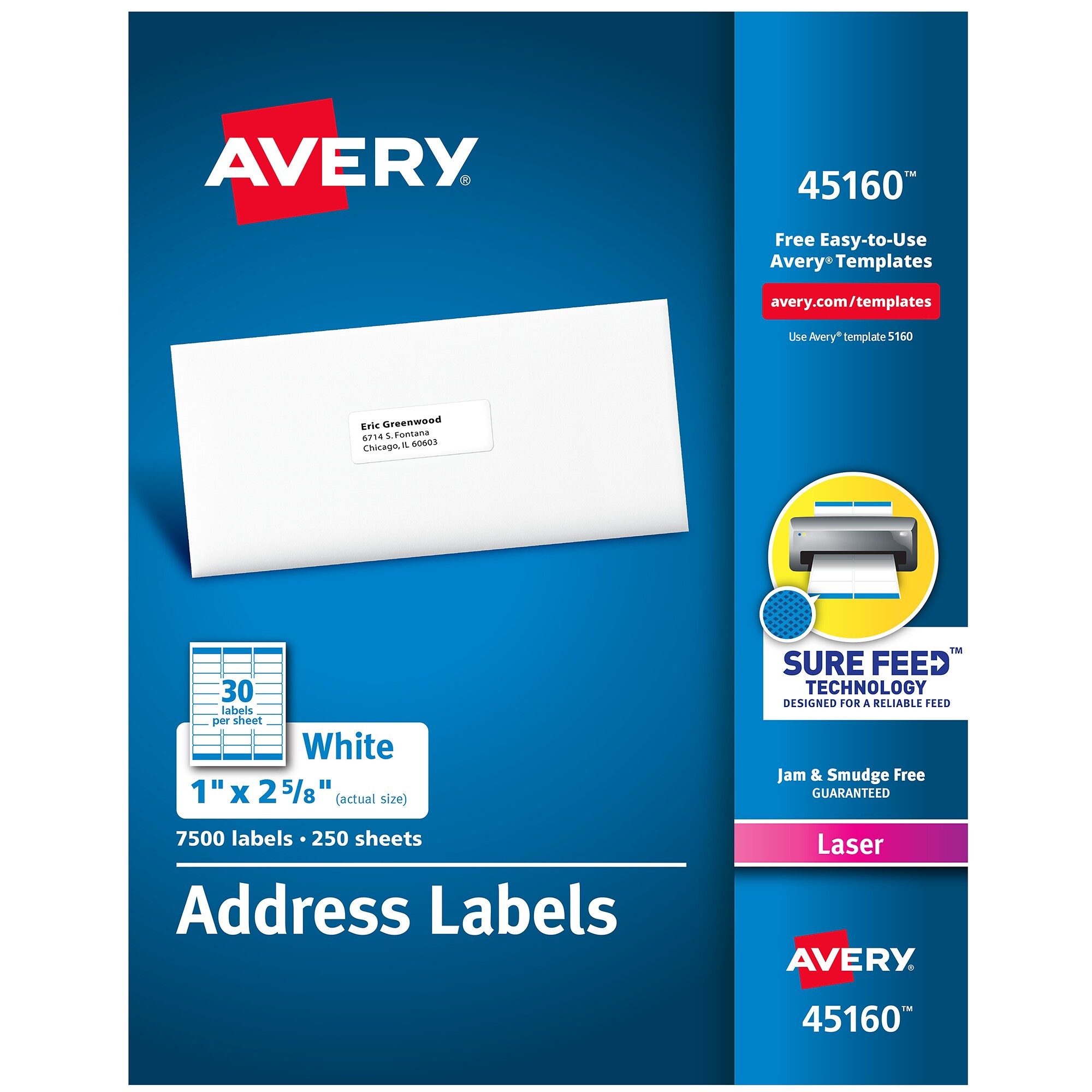 Avery Laser Address Labels, 1 x 2-5/8, White, 30 Labels/Sheet, 250 ...