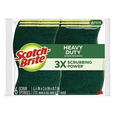 Scotch-Brite Heavy Duty Sponge with Scrubber, Green/Yellow, 6 Sponges ...