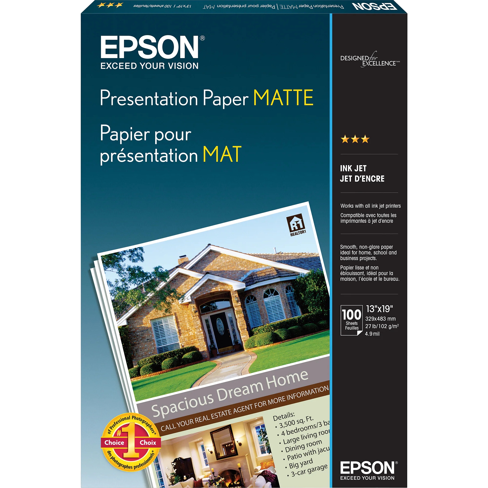 Epson Photo-Quality Matte Inkjet Paper, 14.9 mil, 13 x 19, 100 Sheets ...