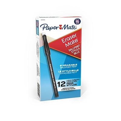Paper Mate Eraser Mate Erasable Ballpoint Pen, Medium Point, Black Ink ...