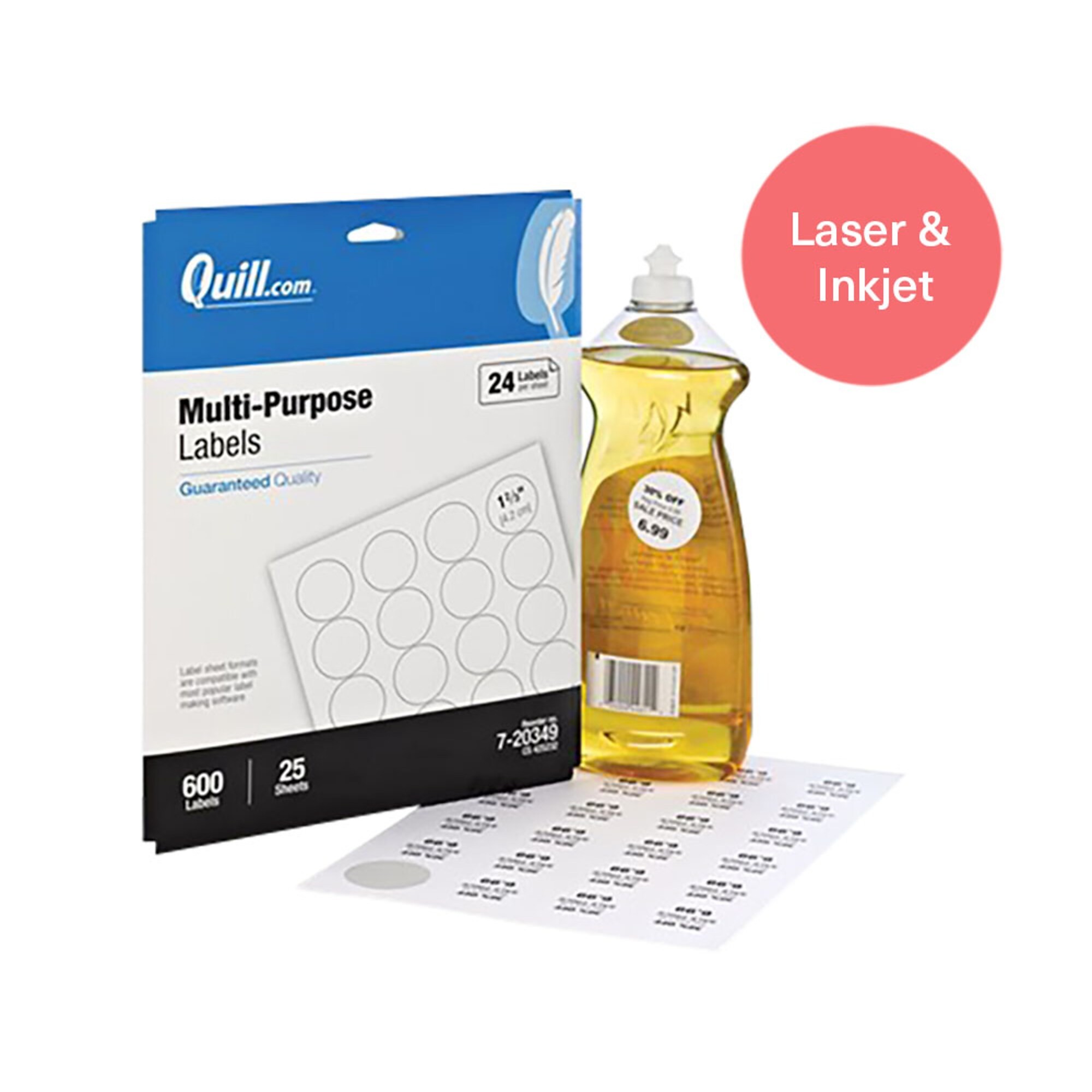 Quill Brand Laser/Inkjet Labels, 1-2/3 Round, White, 600 Labels ...