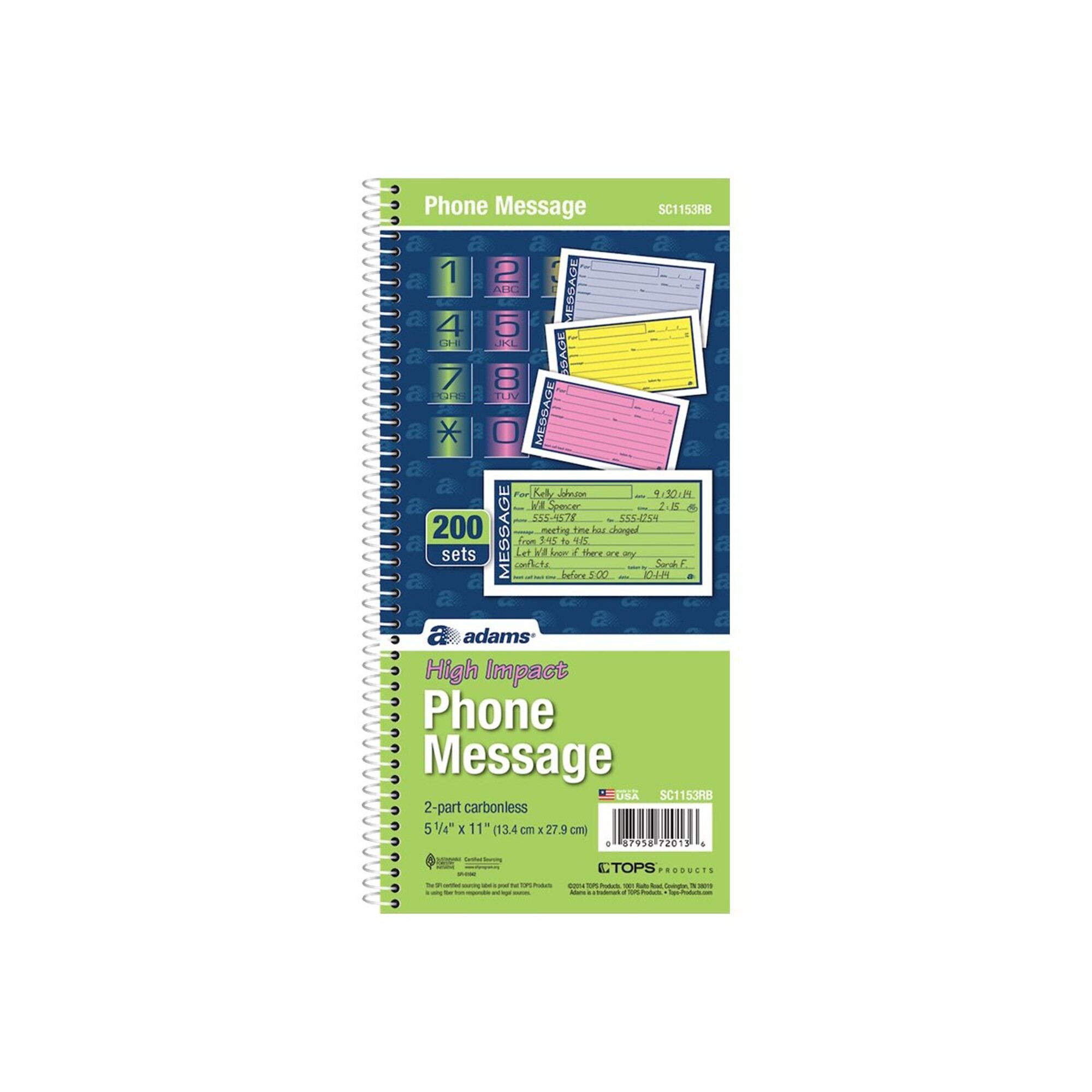 Adams High Impact Phone Message Pad, 5.25 x 11, Wide Ruled, Blue/Yellow ...